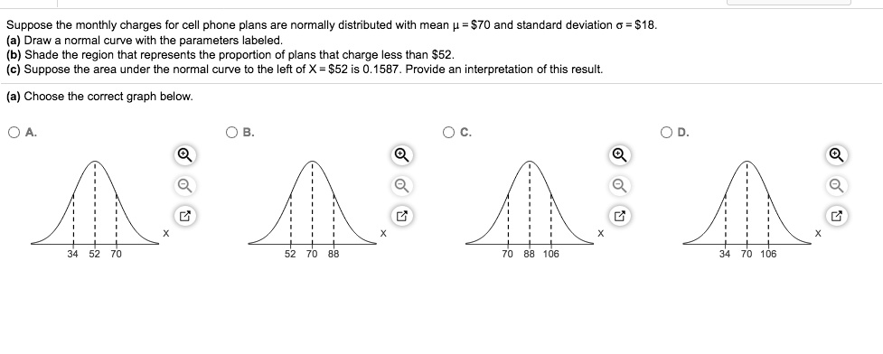 SOLVED: Suppose the monthly charges for cell phone plans are normally distributed with mean S70 ...