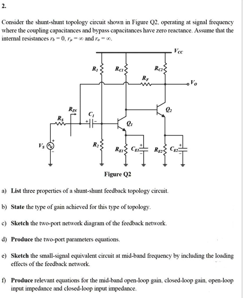 SOLVED: Consider the shunt-shunt topology circuit shown in Figure Q2 ...