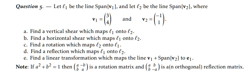 question 5 let 1 be the line spanv1 and let 2 be the line spanv2 where and v2 find a vertical ...