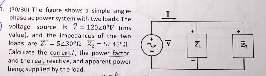 1. (30/30) The figure shows a simple single-phase ac power system with ...