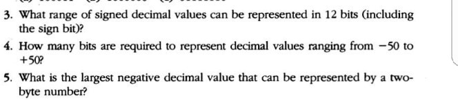 SOLVED: 3. What range of signed decimal values can be represented in 12 bits (including the sign ...