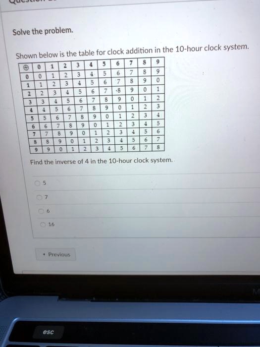 solve the problem the table for clock addition in the 10 hour clock ...