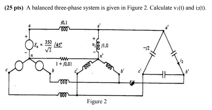 SOLVED: 25 pts A balanced three-phase system is given in Figure 2 ...