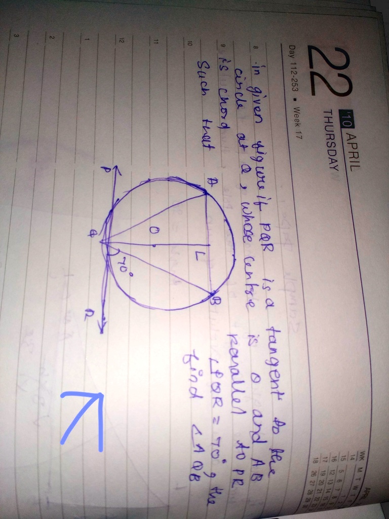 in given figure if pqr is a tangent to the circle at q whose centre isbo and ab is chord ...