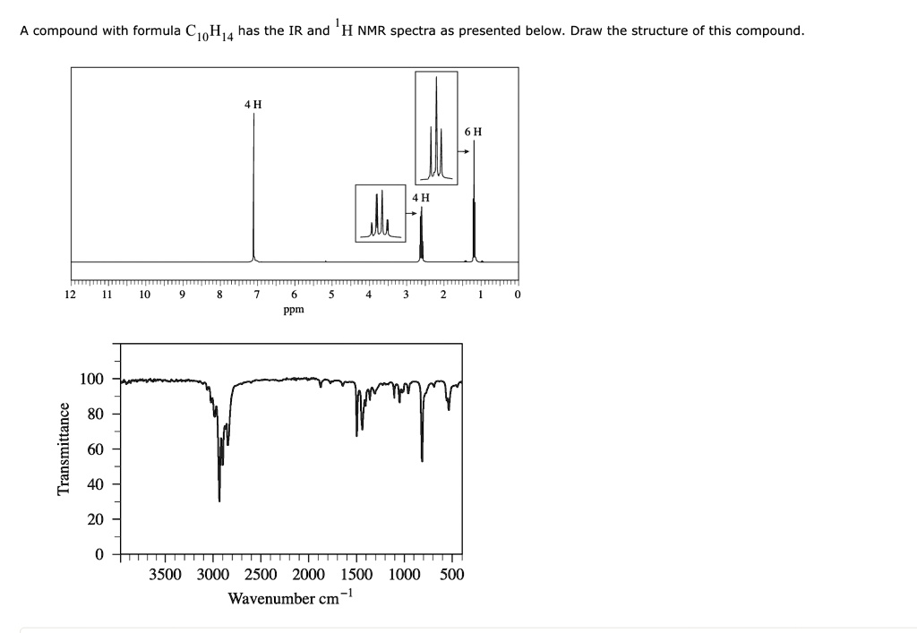 A compound with formula C10H14 has the IR and ^1H NMR spectra as ...