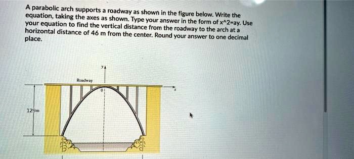 A parabolic arch supports a roadway as shown in the figure below. Write ...