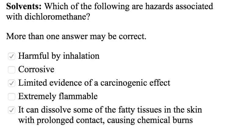 SOLVED: Solvents: Which of the following are hazards associated with ...