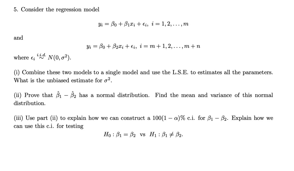 SOLVED: Consider the regression model: Yi = Bo + B1xi + ei, i = 1, 2 ...