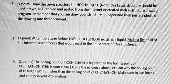 (1 point) Draw the Lewis structure for HOCH2CH2OH (Note: this Lewis ...
