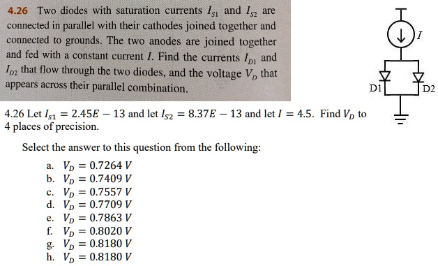 4.26 Two diodes with saturation currents Is1 and Is2 are connected in ...