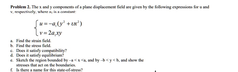 SOLVED: Problem 2. The x and y components of a plane displacement field are given by the ...
