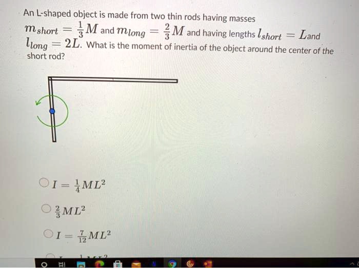 an l shaped object is made from two thin rods having masses m short 3 m ...
