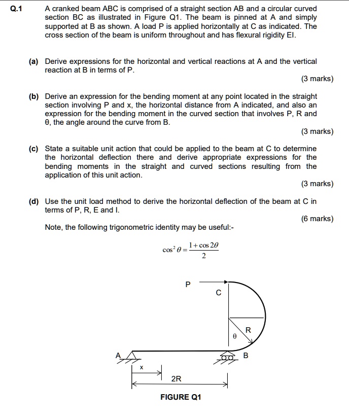 Q.1 A cranked beam ABC is comprised of a straight section AB and a ...