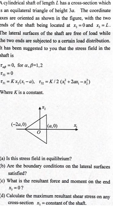 SOLVED: A cylindrical shaft of length L has a cross-section which is an ...