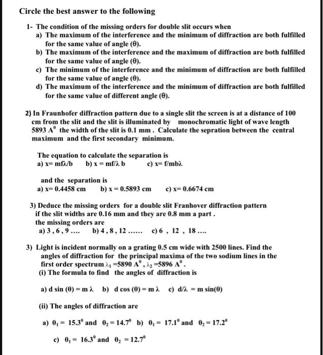 circle the best answer to the following 1 the condition of the missing ...