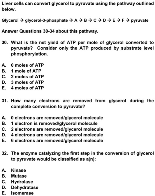 Solved Liver Cells Can Convert Glycerol To Pyruvate Using The Pathway
