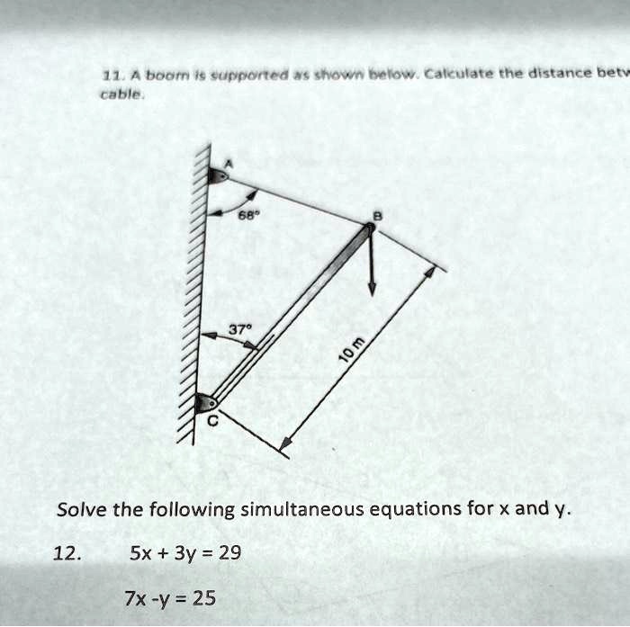 SOLVED: Texts: 1. A boom is supported as shown below. Calculate the distance between cables. 89 ...