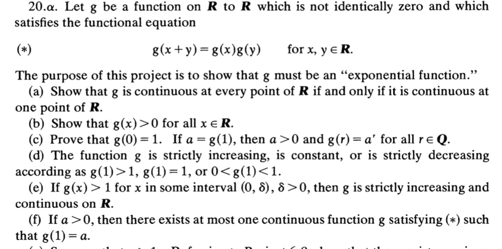 SOLVED:20.&. Let g be function on R to R which is not identically zero and which satisfies the ...