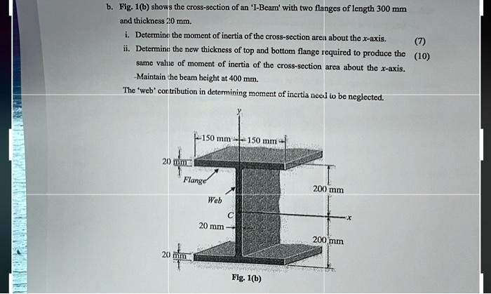 b. Fig. 1(b) shows the cross-section of an 'I-Beam' with two flanges of ...