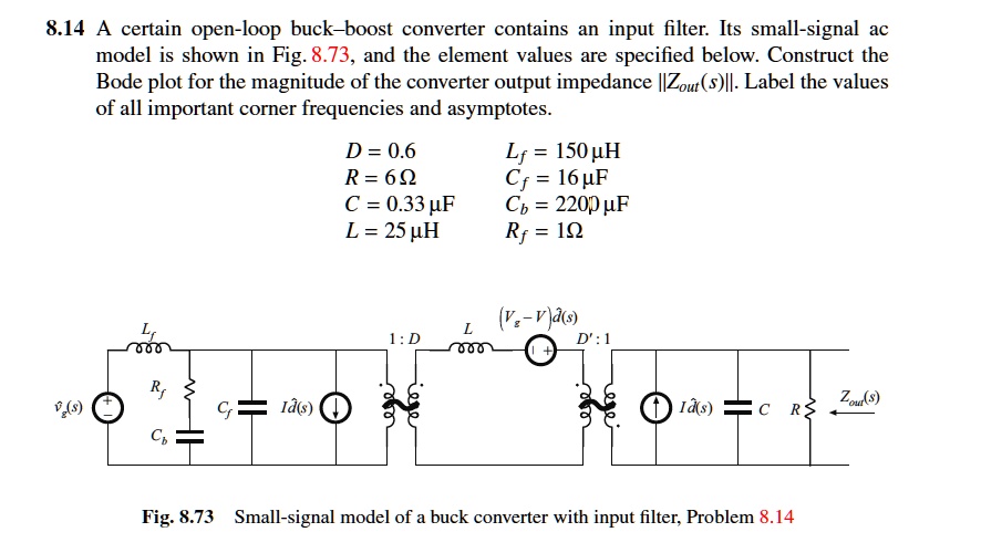 8.14 A certain open-loop buck-boost converter contains an input filter. Its small-signal ac ...