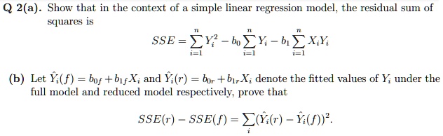 SOLVED: Q 2(a). Show that in the context of simple linear regression ...