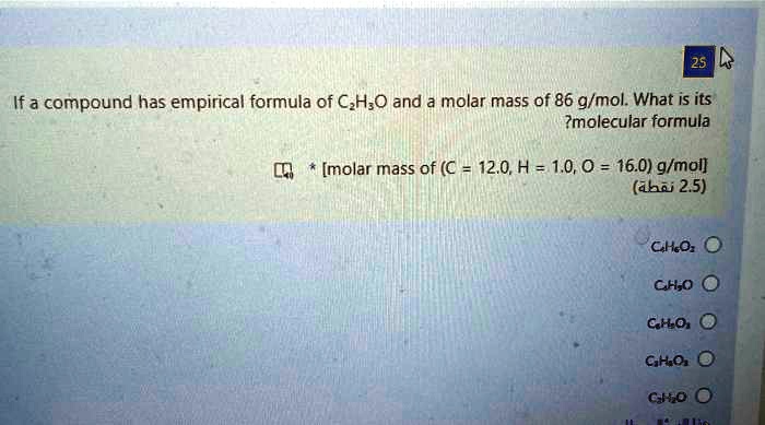 Ifa compound has empirical formula of cho ad a molar mass of...
