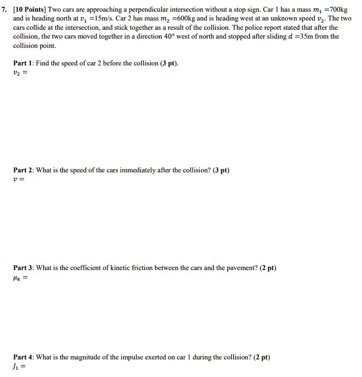10 points two cars are approaching perpendicular intersection without ...