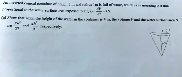 An inverted conical container of height 3 m and radius 1m is full of ...