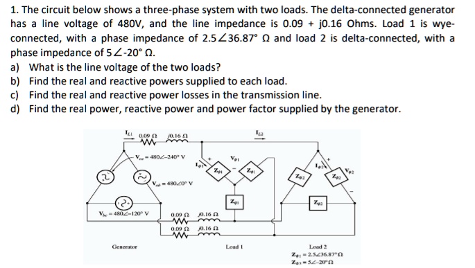 SOLVED: The circuit below shows a three-phase system with two loads ...