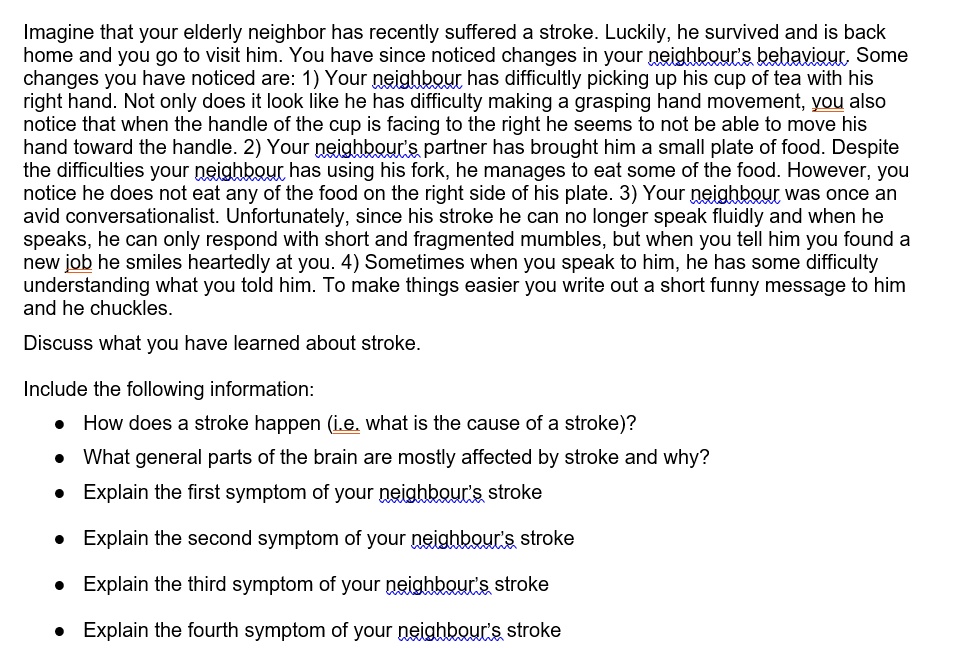 imagine that your elderly neighbor has recently suffered a stroke ...