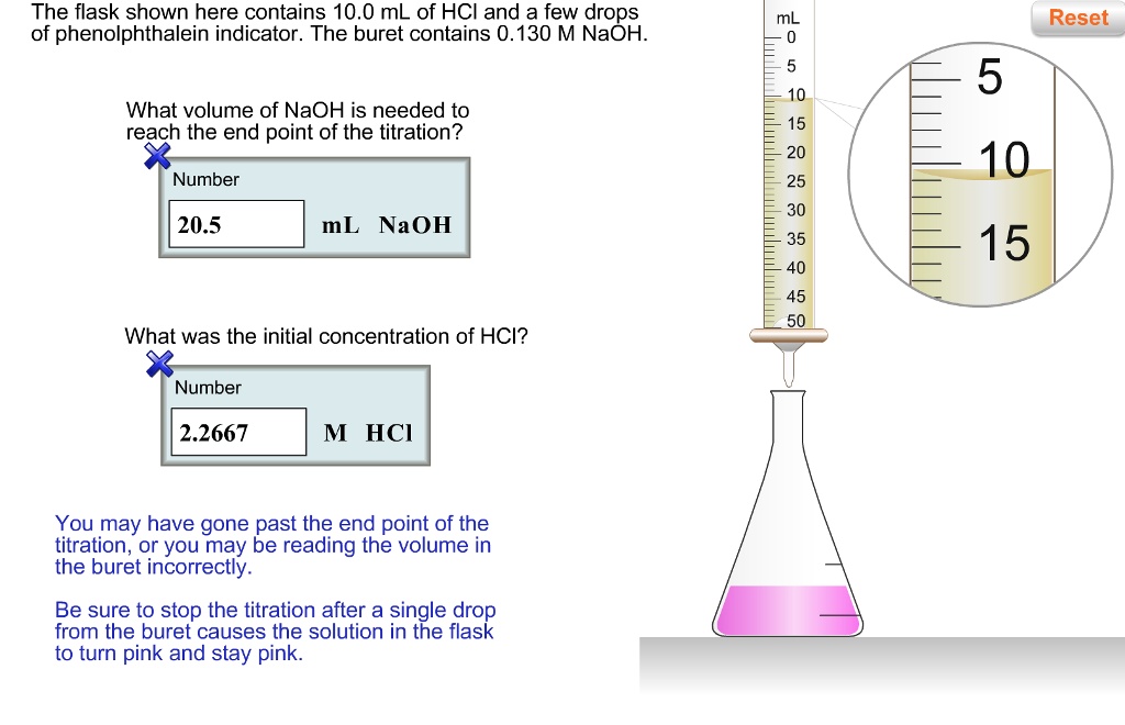The flask shown here contains 10.0 mL of HCI and a few drops of phenolphthalein indicator. The ...