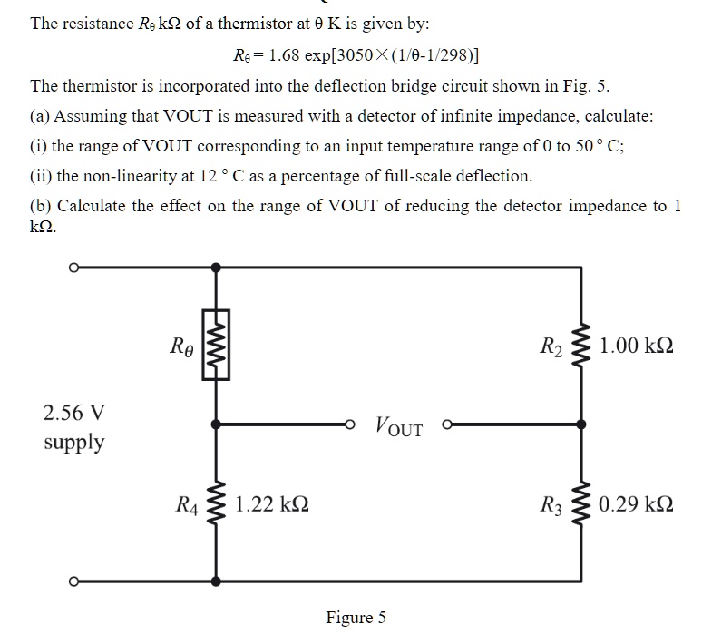 The resistance Rθ kΩ of a thermistor at 0 K is given by: Rθ = 1.68 ...