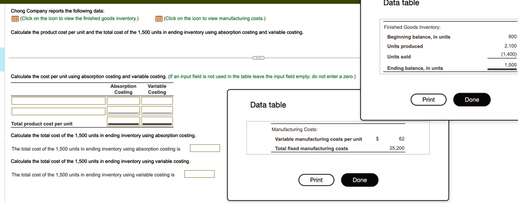 texts datatable chong company reports the following data click on the ...