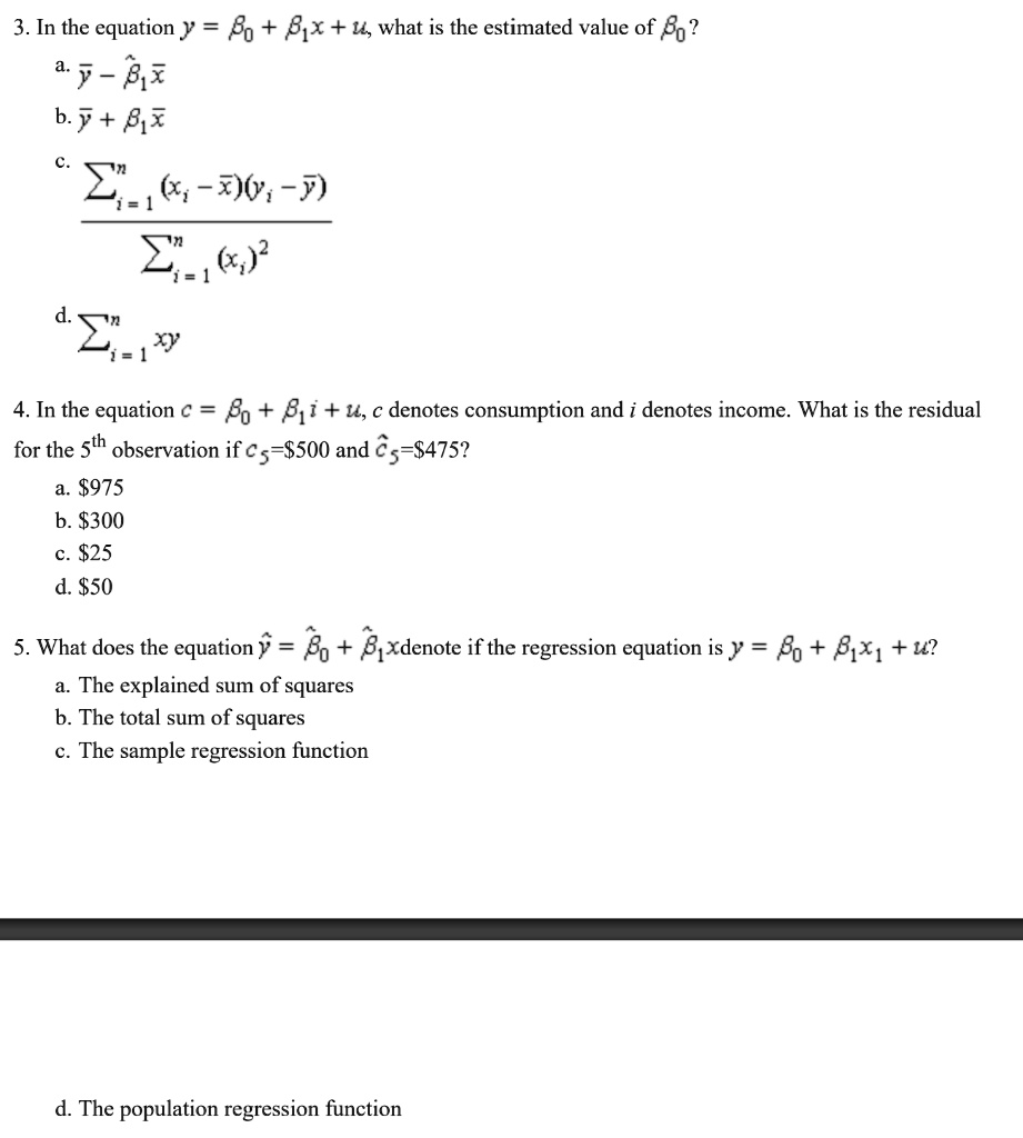 SOLVED: 3. In the equation y = x + u, what is the estimated value of x ...