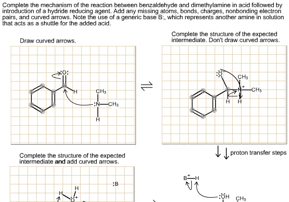 SOLVED: " Complete the mechanism of the reaction between benzaldehyde ...