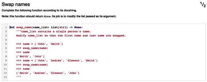 Swap names Complete the following function according to its...