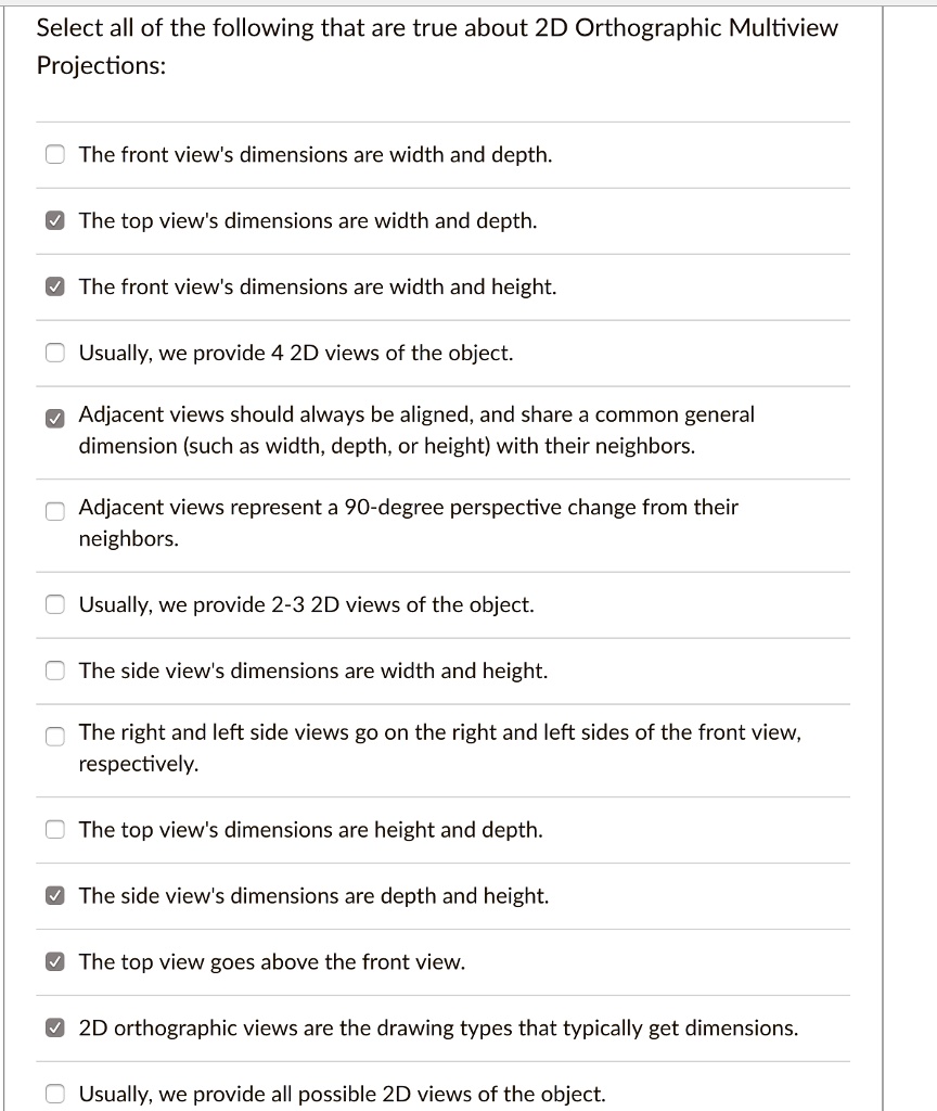 Select all of the following that are true about 2D Orthographic ...