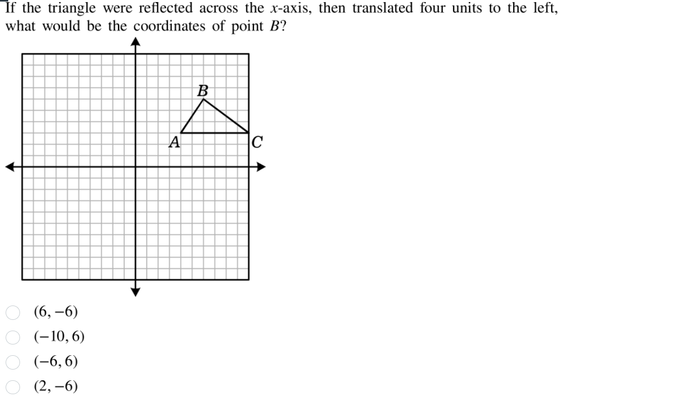 If the triangle were reflected across the x-axis, then translated four units to the left, what ...