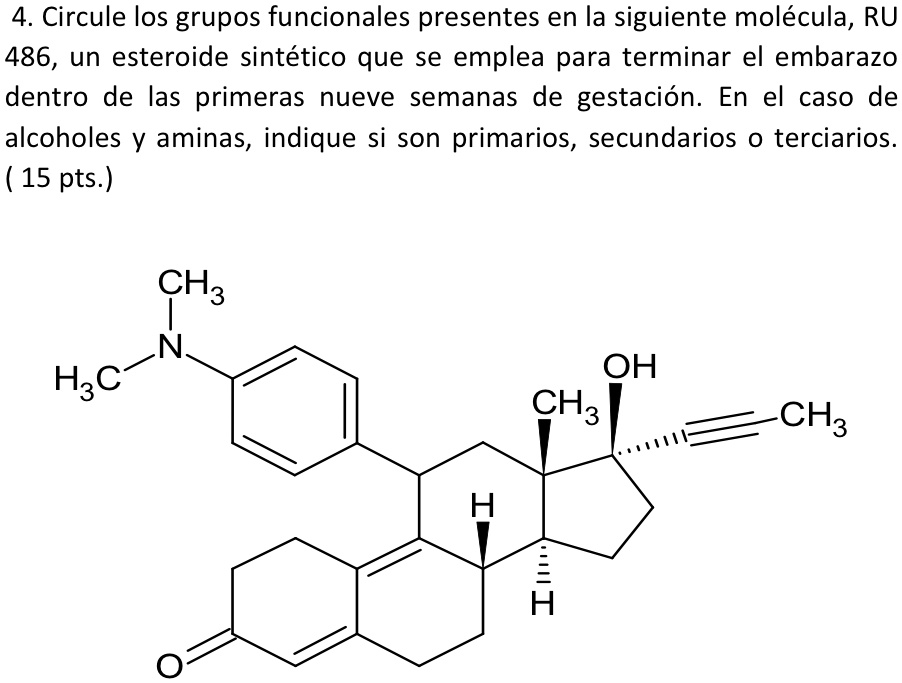 4 circule los grupos funcionales presentes en la siguiente molecula ru ...