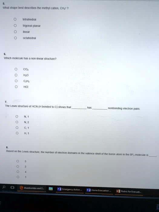 SOLVED: 5. What shape best describes the methyl cation, CH3 ...