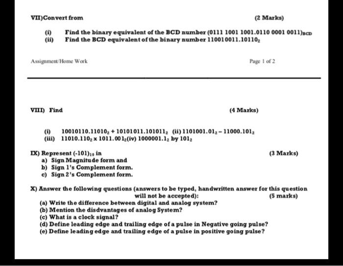 SOLVED: VIIConvert from 2Marks) (i) (ii) Find the binary equivalent of ...
