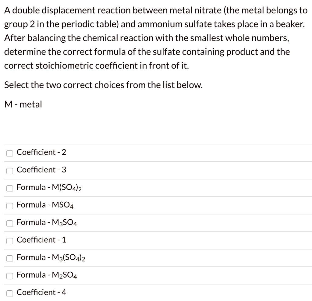 [GET ANSWER] A double displacement reaction between metal nitrate (the ...
