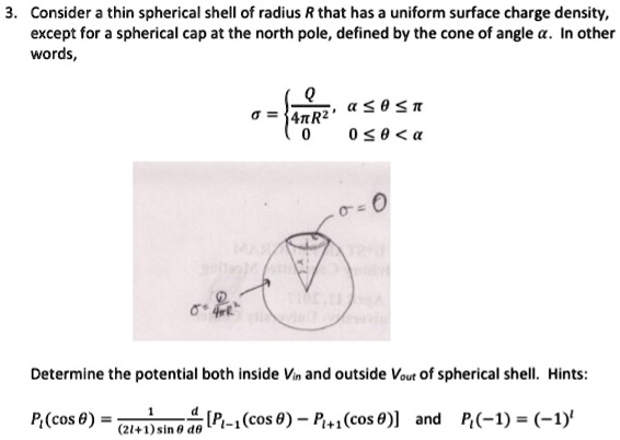 SOLVED: Consider a thin spherical shell of radius R that has a uniform ...