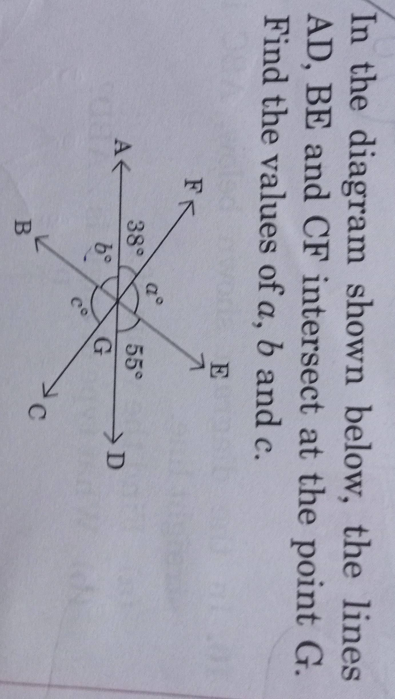 SOLVED: In the diagram shown below, the lines AD, BE and CF intersect at the point G. Find the ...