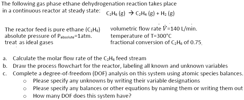 SOLVED: The following gas phase ethane dehydrogenation reaction takes ...