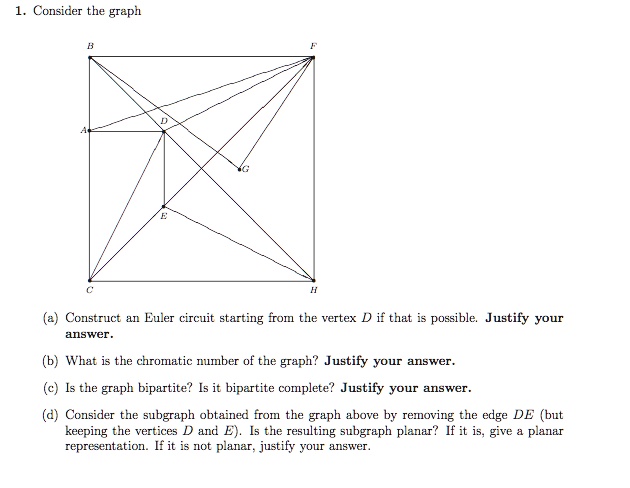 SOLVED:Consider the graph Construct ansiyer Euler circuit starting frOm the vertex D if that is ...