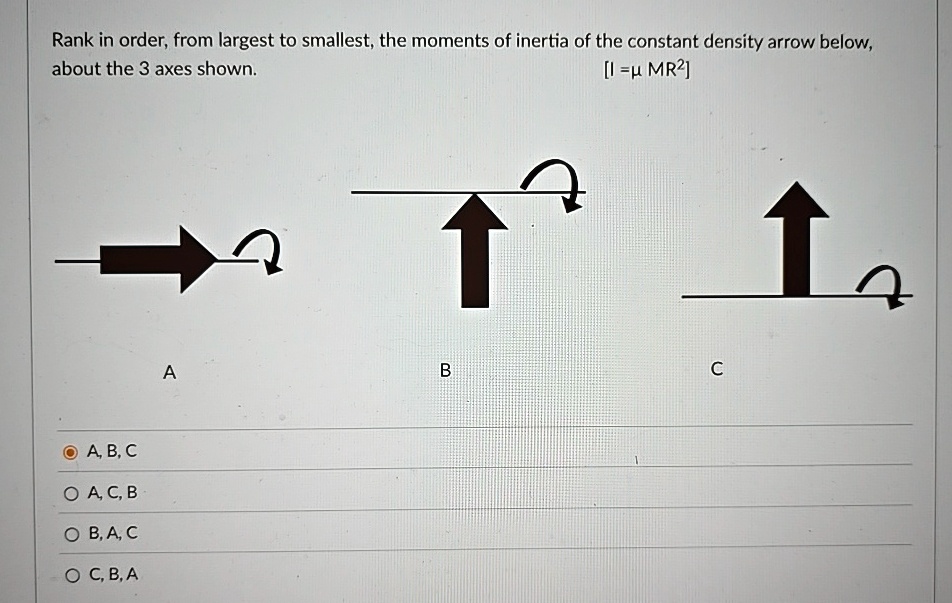 rank in order from largest to smallest the moments of inertia of the ...