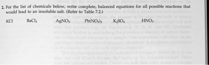For The List Of Chemicals Below Write Complete Balanced Equations For