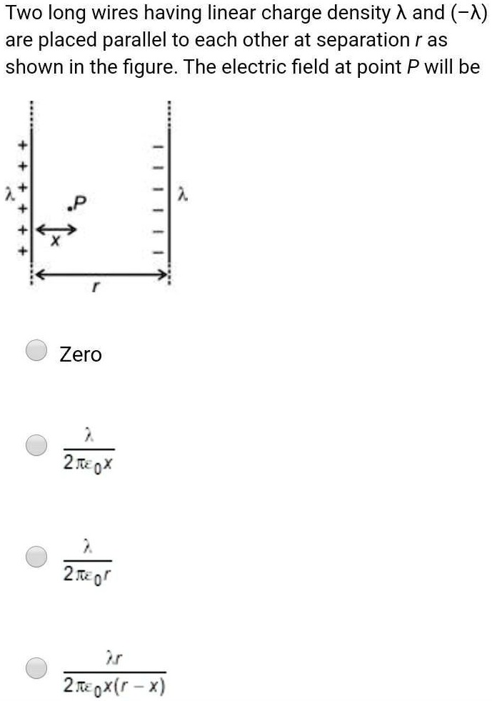 SOLVED: 'Please solve this ASAP Two long wires having linear charge density A and (-A) are ...