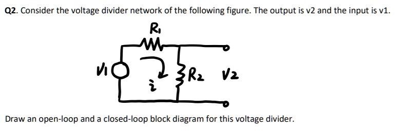 Q2. Consider the voltage divider network of the following figure. The output is v2 and the input ...